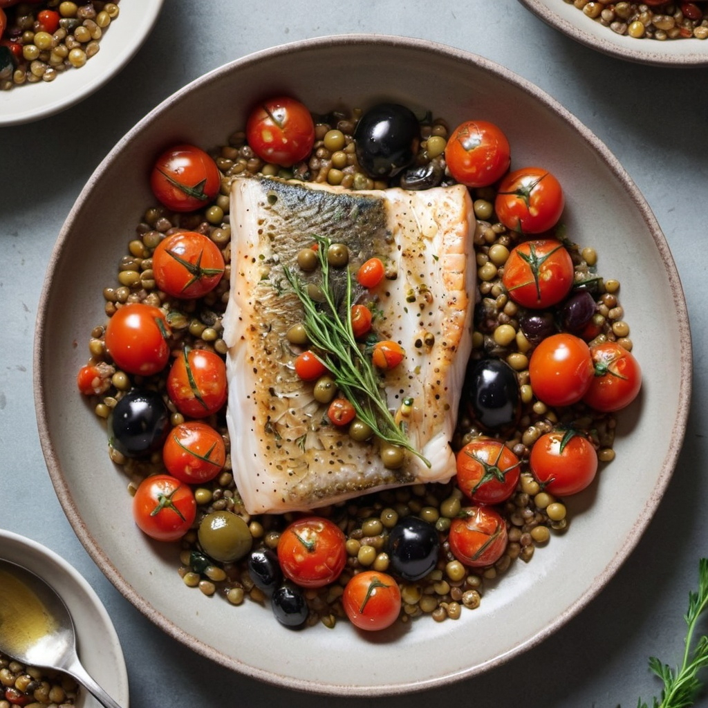 Herby Cod with Cherry Tomatoes, Olives, and Lentils: A Flavorful Recipe